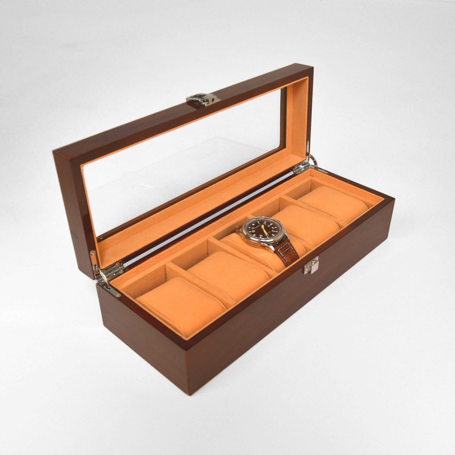 Mahogany Effect Watch Display Case - The Display Centre